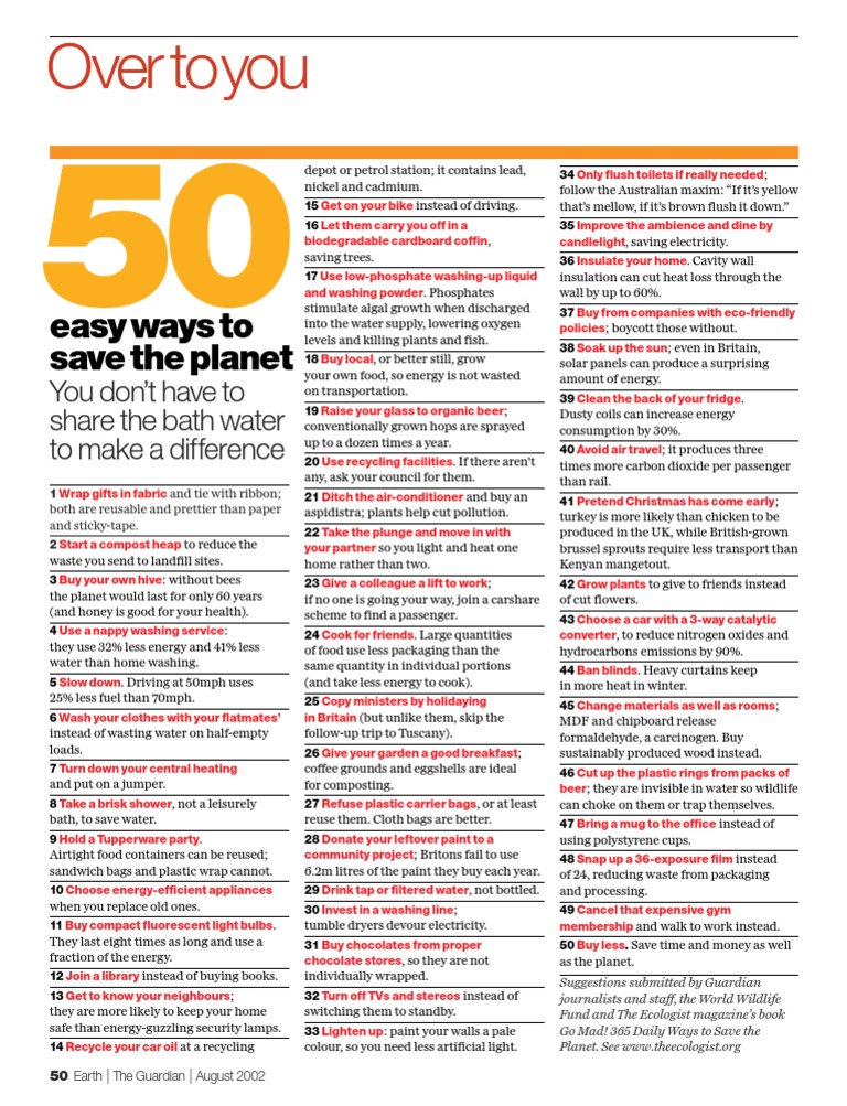 50 Easy Ways to Save the Planet | PDF | Compact Fluorescent Lamp ...
