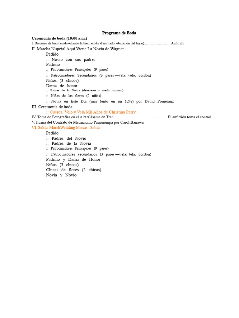 Programa Completo de Boda y Recepción | PDF | Boda | Matrimonio