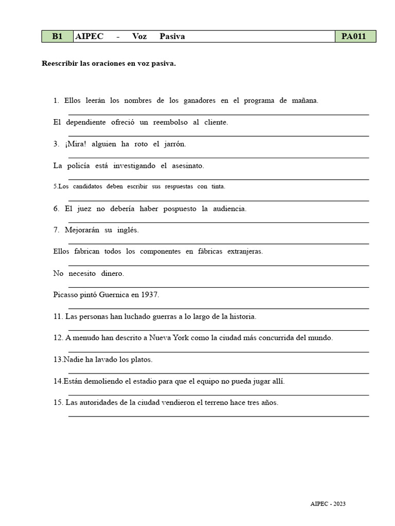 Ejemplos de voz pasiva en español | PDF