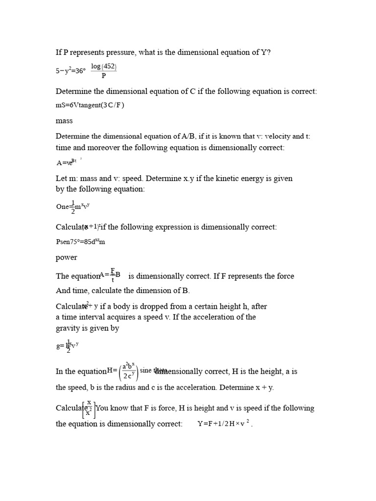 Dimensional Analysis Exercises | PDF | Force | Physical Sciences