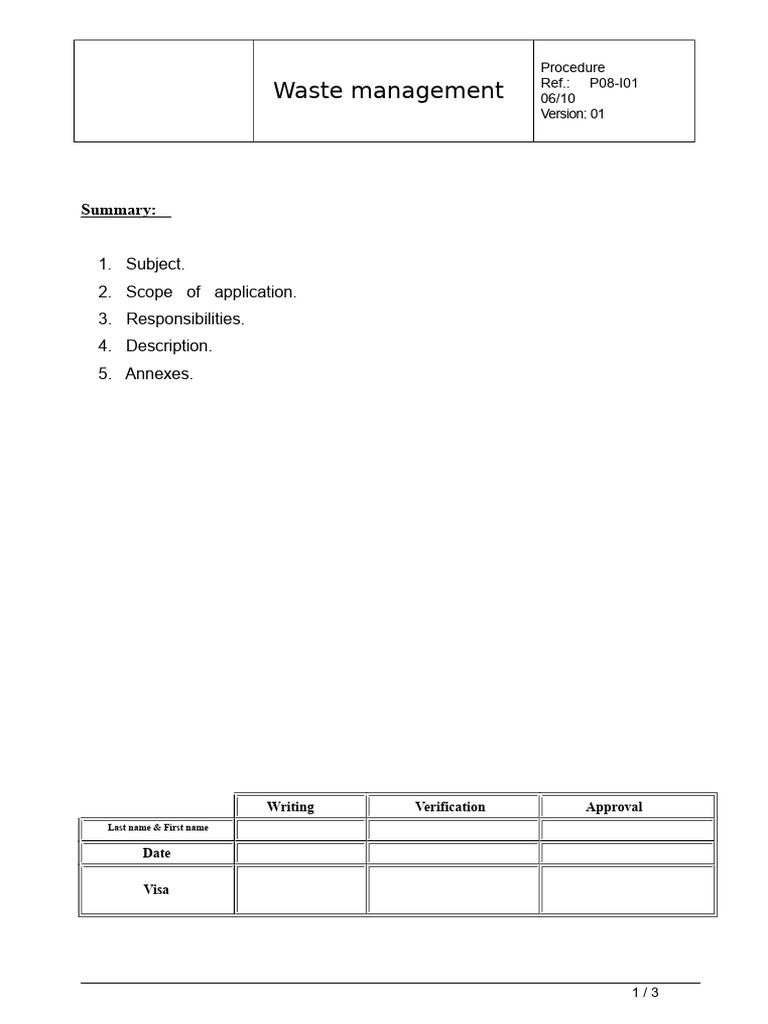 Waste Management Procedure | PDF | Waste | Waste Management
