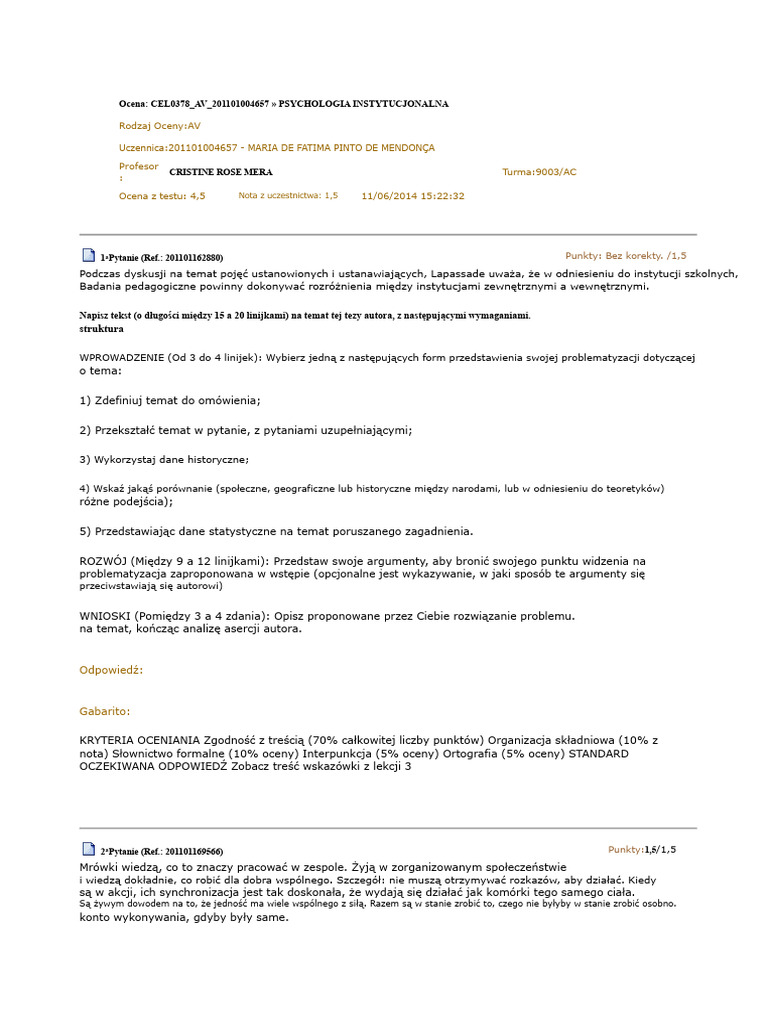 Ocena - Docx Ocena Instytucjonalna | PDF