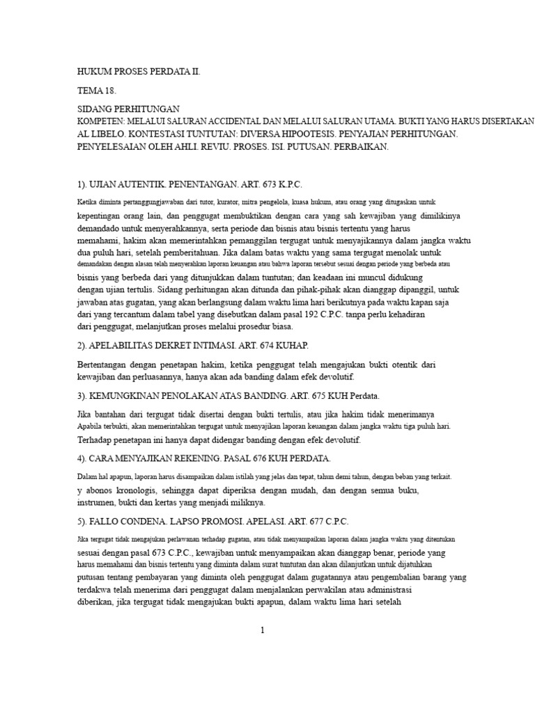 Hukum Acara Perdata II. Tema 18. Peradilan Akuntansi. | PDF