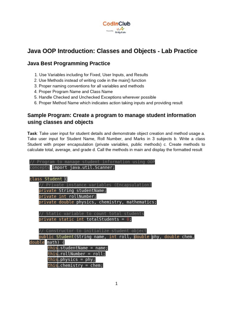 Mithran_954_S3 - OOP Fundamental - Lab Practice Problems | PDF | Constructor (Object Oriented ...