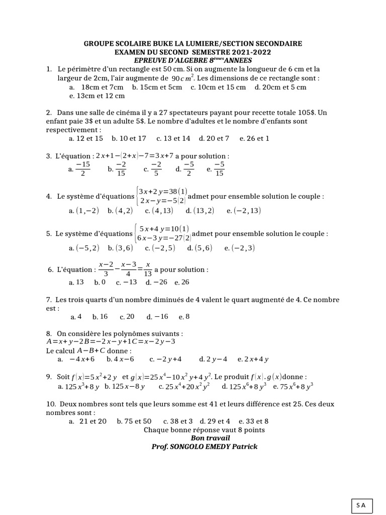 Algebre 8 Eme | PDF | Échecs | Théorie (échecs)