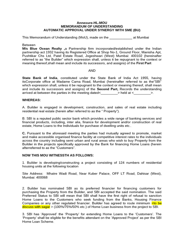 MOU Annexure BTU | PDF | Mortgages | Private Law