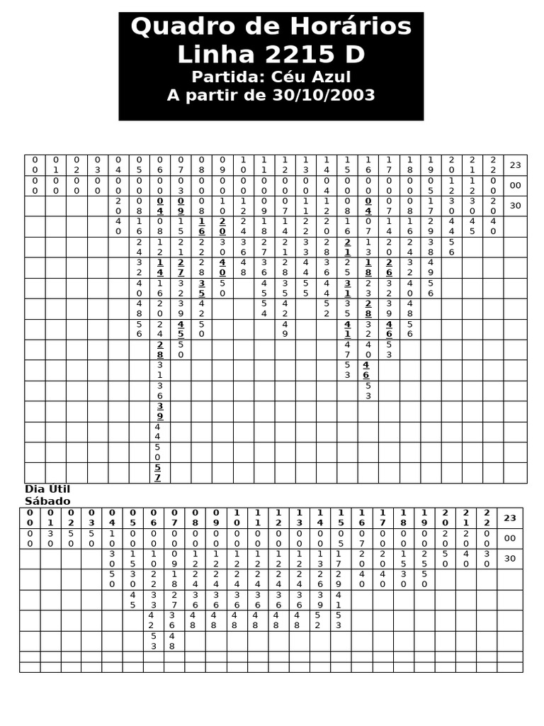 Quadro de Horários Linha 2215 D | PDF