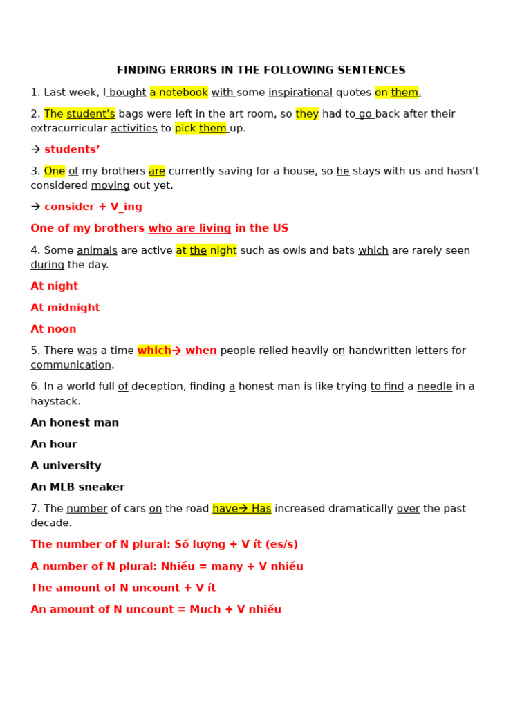 Finding Errors in The Following Sentences | PDF