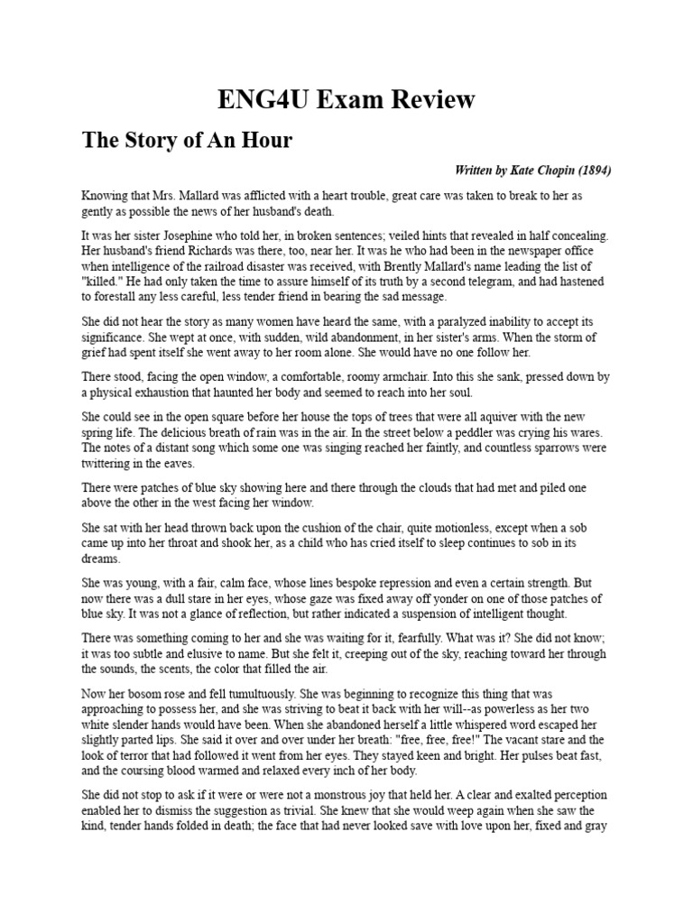 ENG4U Exam Review The Story of An Hour | PDF
