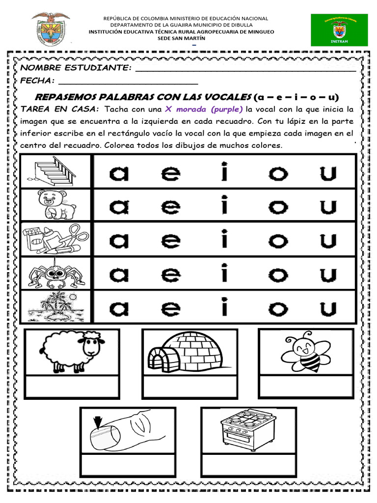 Repasa Vocales - Identifica y Escribe - Tarea 6-08-2025 | PDF