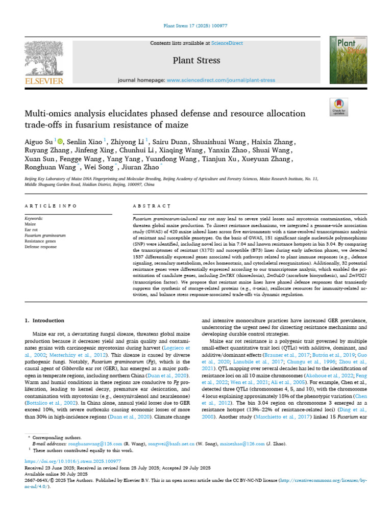 Maize Fusarium Resistance Multi-Omics Study | PDF | Genome Wide ...