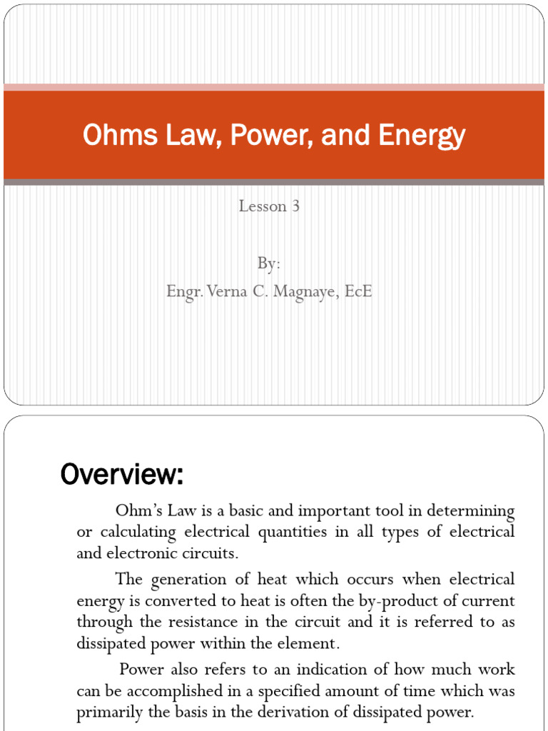 Lesson 3 - Circuits 1 Ohm's Law, Power, Energy | PDF | Power (Physics ...