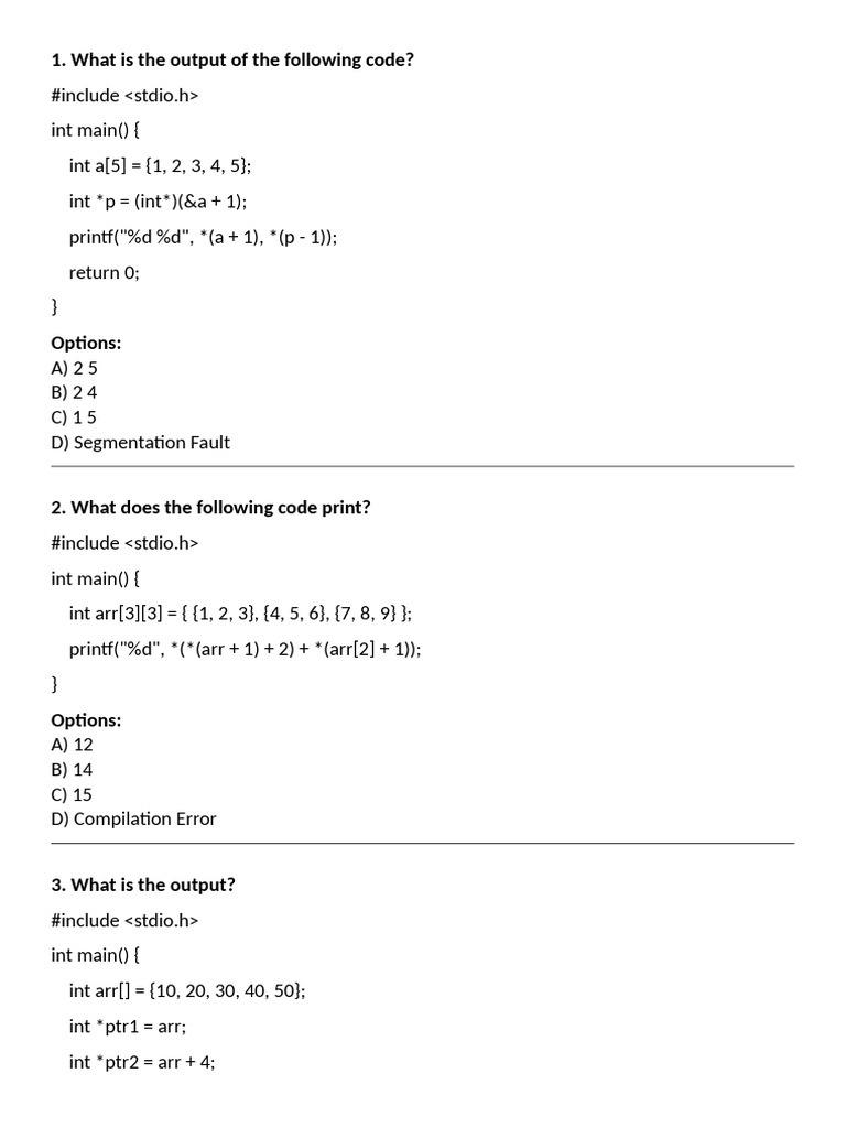 C Programming Output Questions | PDF | Software Engineering | Computer ...