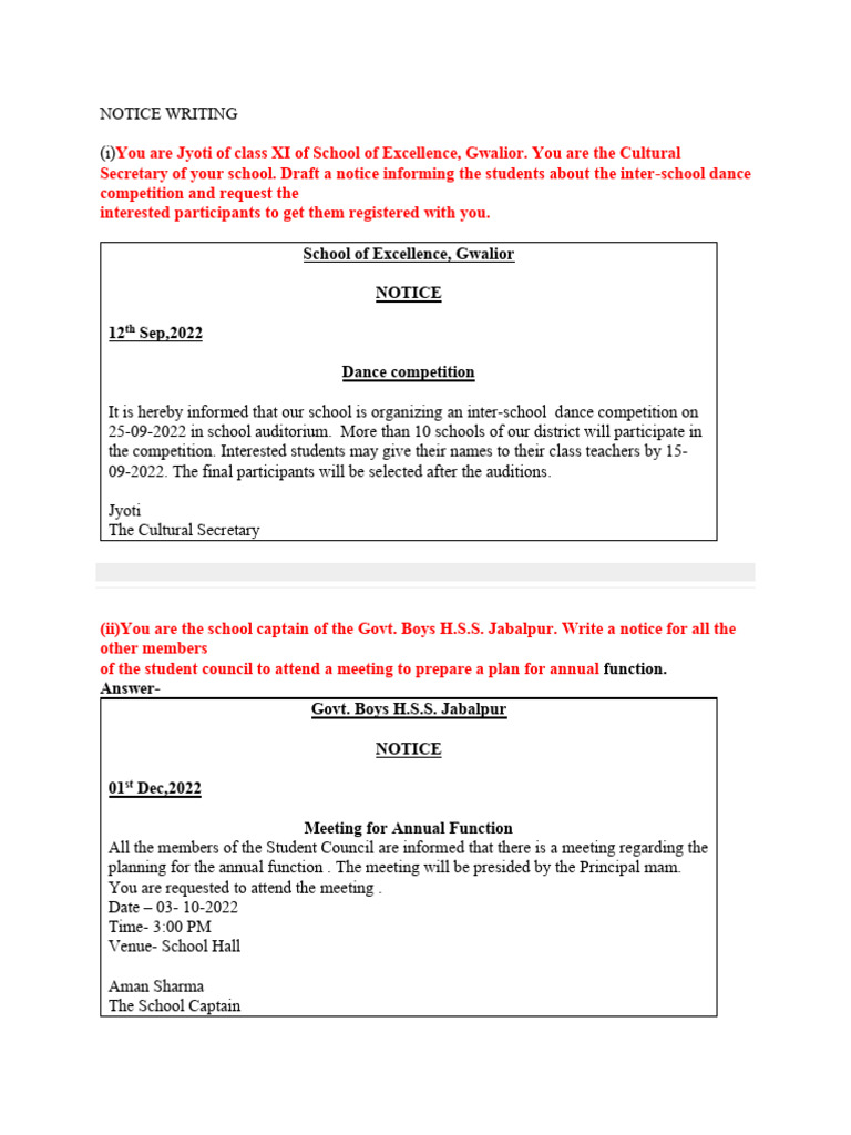 Notice for Student Council Meeting | PDF