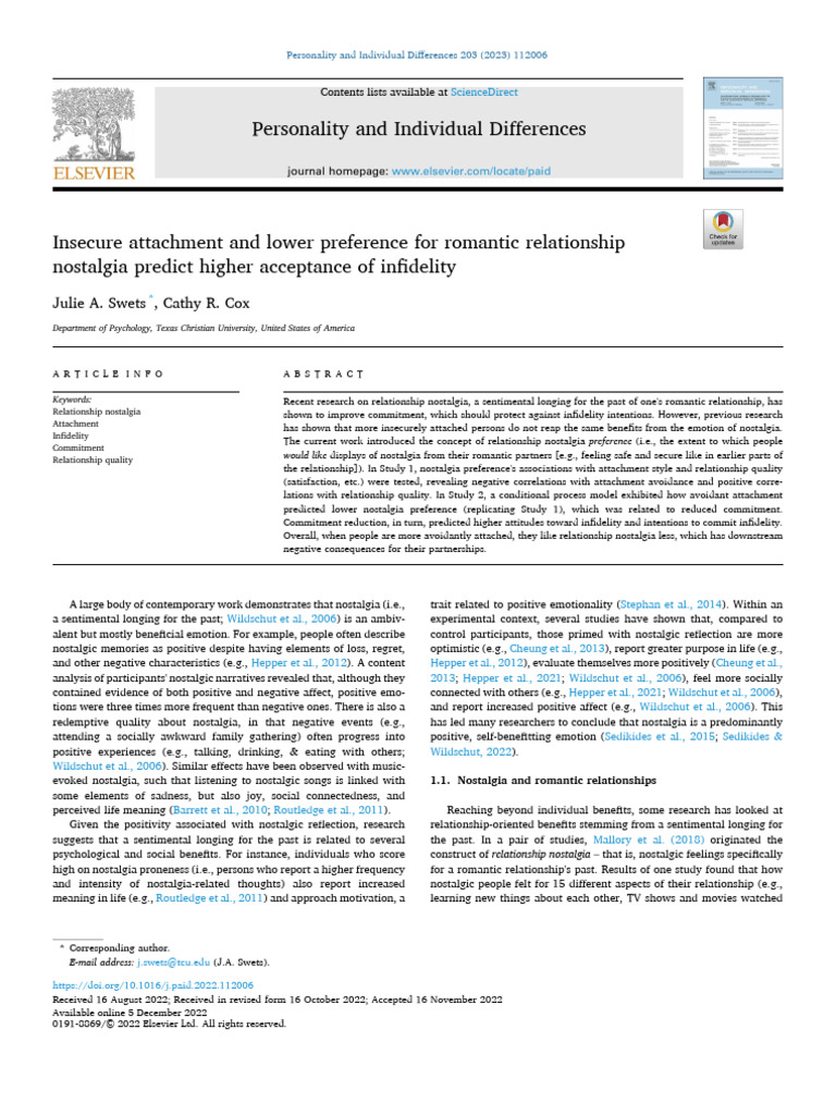 Insecure Attachment and Lower Preference For Romantic Relationship ...