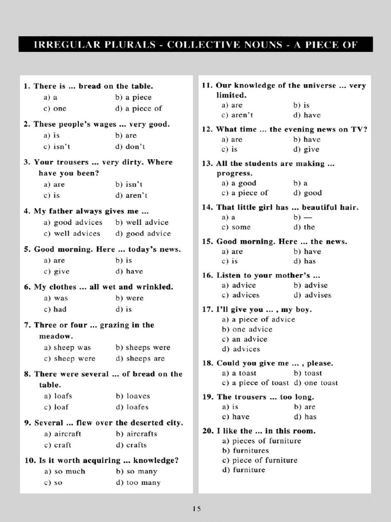 Irregular Plurals and Collective Nouns Quiz | PDF | Chess Openings ...