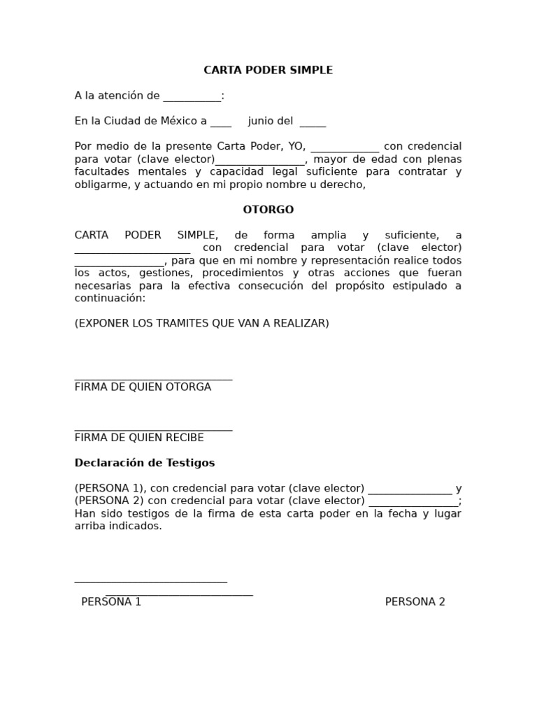 Carta Poder Simple en México | PDF