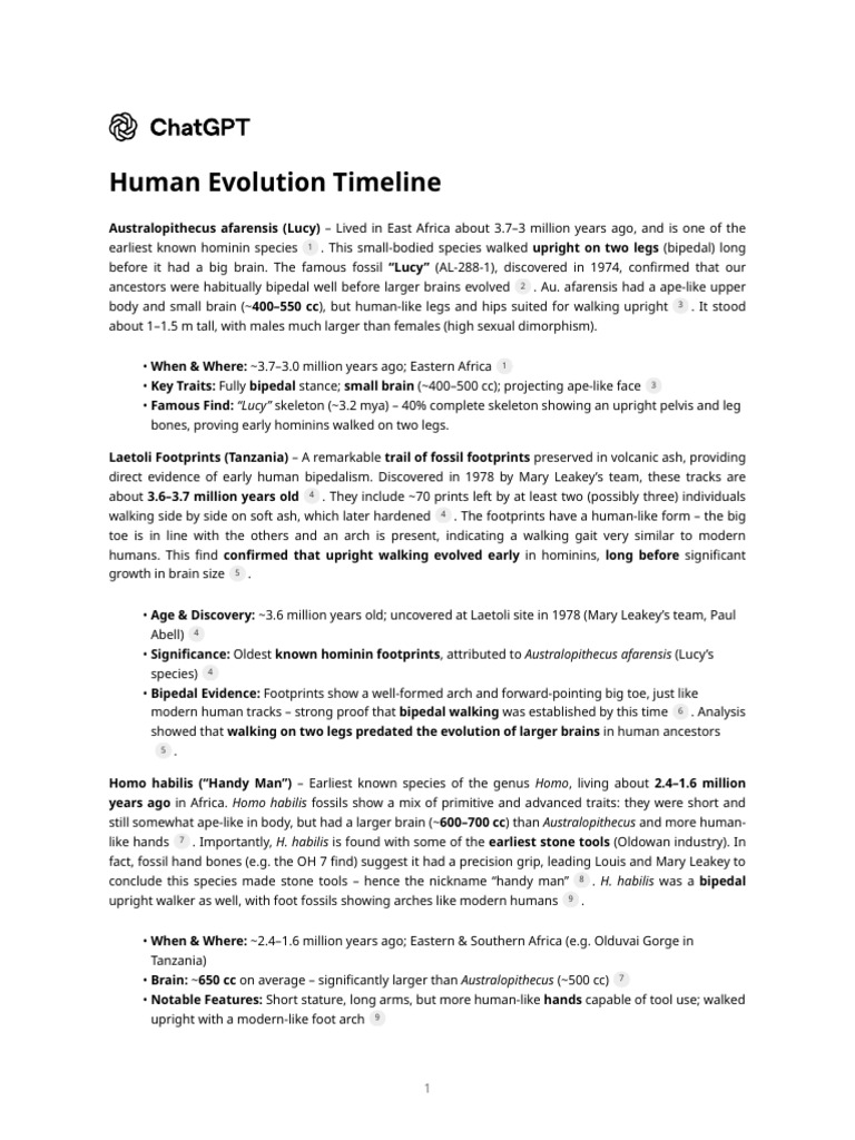 Human Evolution: Key Hominin Species | PDF | Homo | Bipedalism