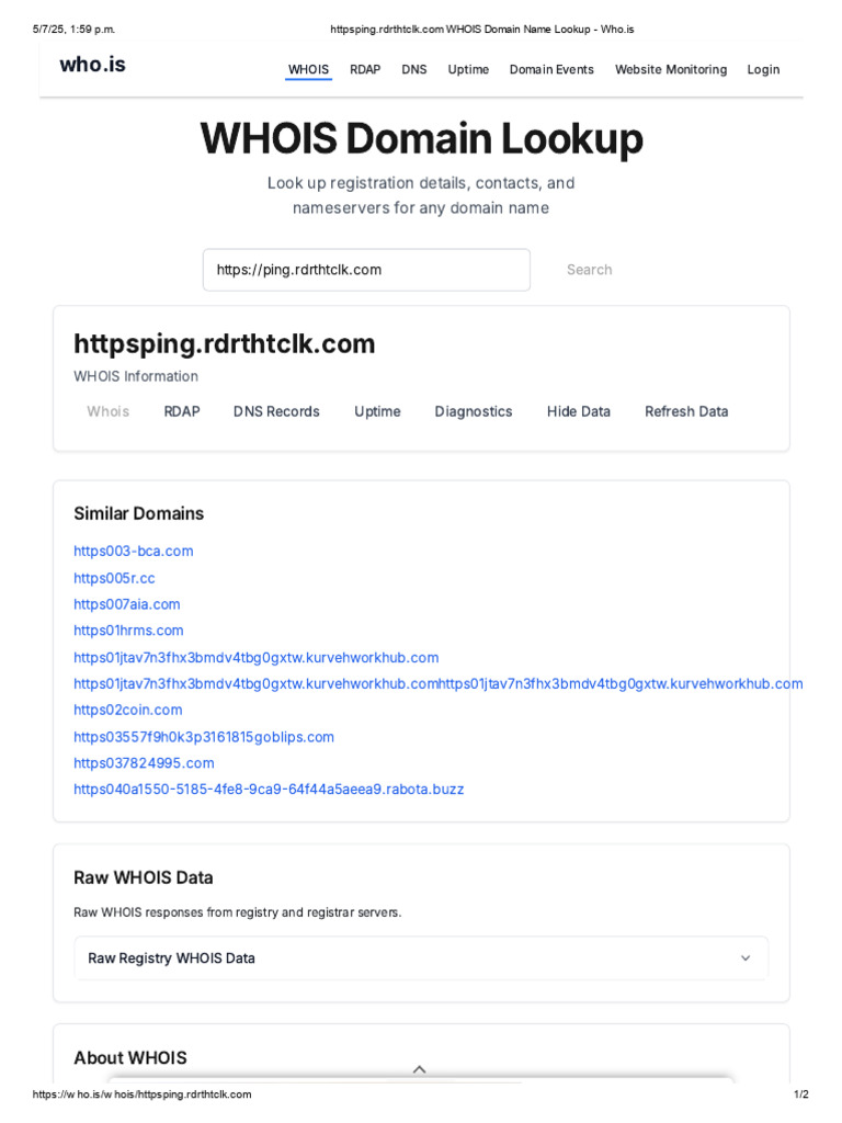 WHOIS Domain Name Lookup - Who - Is | PDF