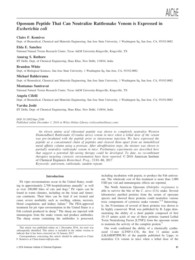 2017 - Komives Et Al. - Opossum Peptide That Can Neutralize Rattlesnake ...