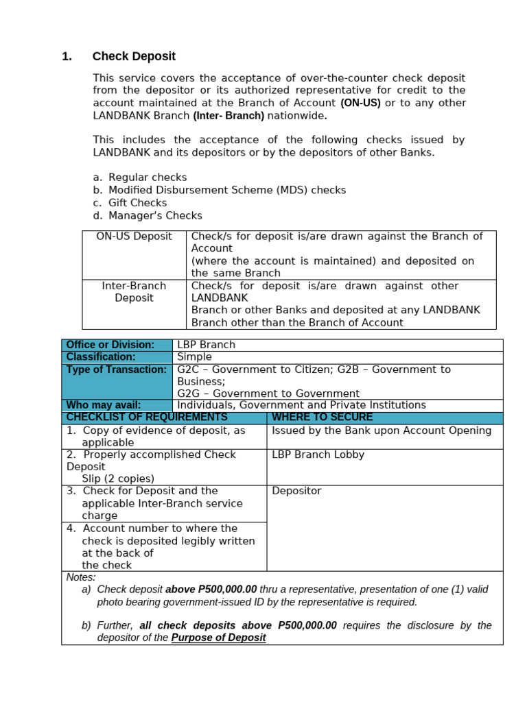 Landbank Check Deposit and Encashment Guide | PDF | Financial Services ...