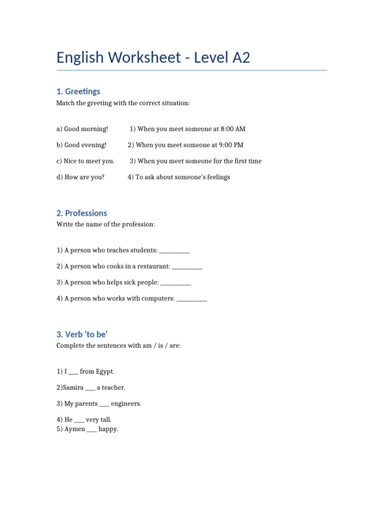 A2 - English - Worksheet (Mahmoud and Rahma) | PDF