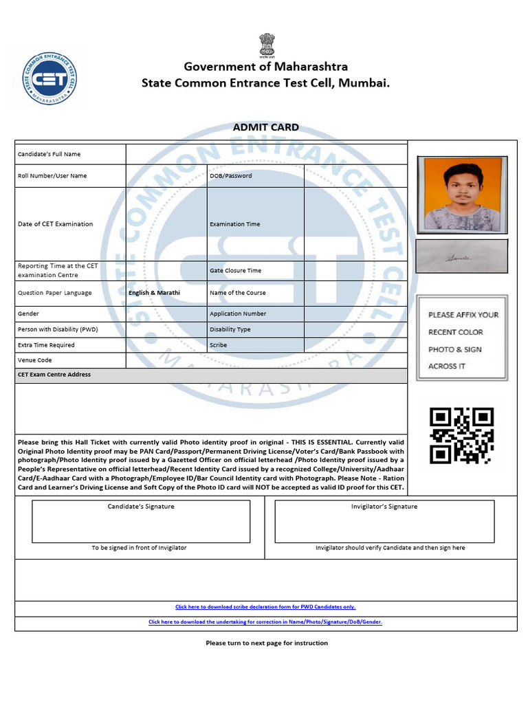 Government of Maharashtra State Common Entrance Test Cell, Mumbai | PDF ...
