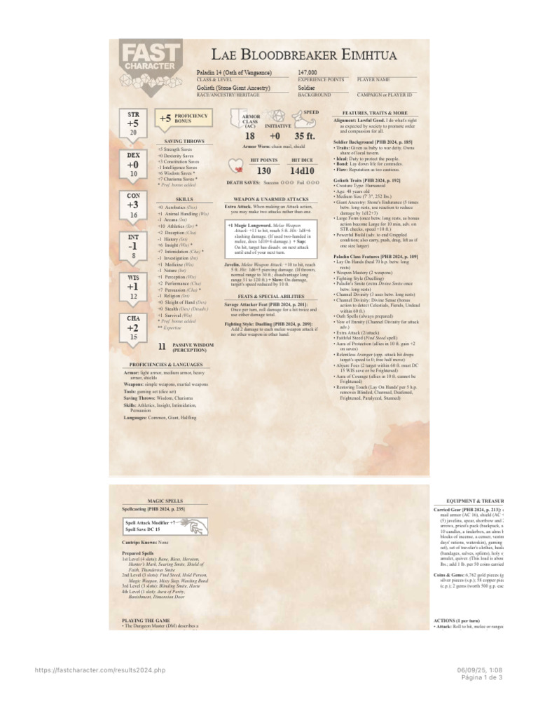 Fast Character - Goliath (Stone Giant Ancestry) Paladin 14 (Oath of ...