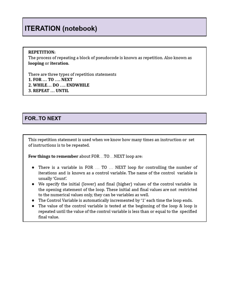 (Class 5) Pseudocode Iteration For To Next | PDF