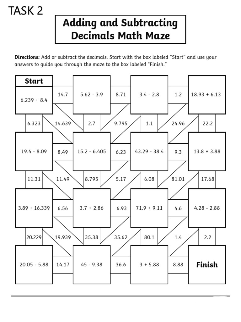 Decimal Addition and Subtraction Maze | PDF