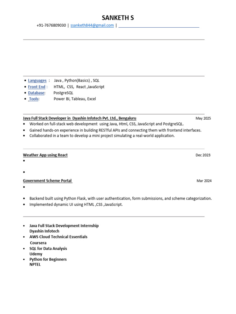 1jb22is139 Sanketh Resume | PDF