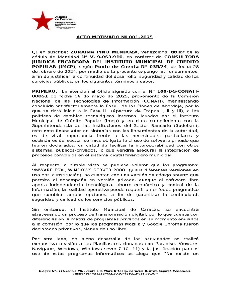 Acto-Motivado 001-Conati-Tecnologia. | PDF | Venezuela | Software