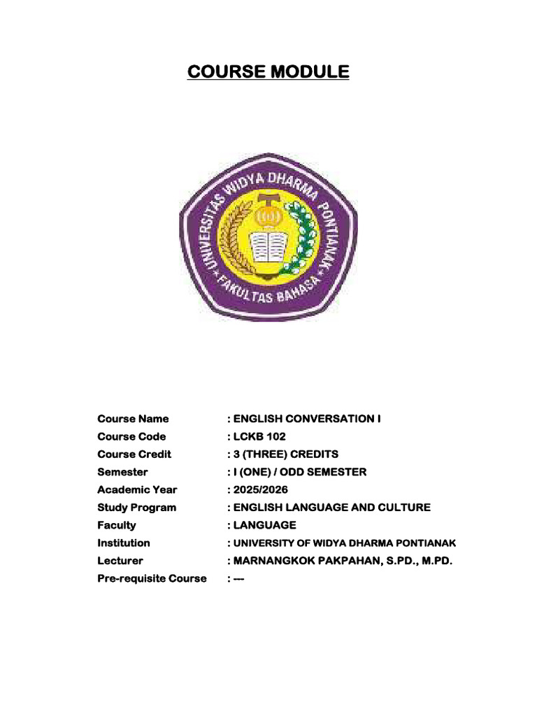 COURSE MODULE of English Conversation I (2025-2026) | PDF | Question ...