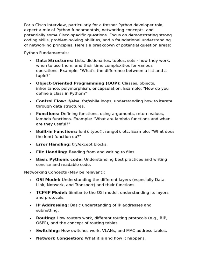 Cisco Interview Guide for Python Developers | PDF | Internet Protocol ...