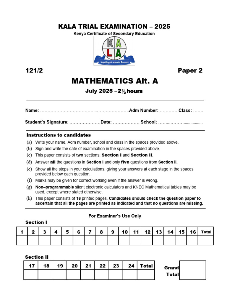 Kala Math Pp2 Term II 2025 | PDF | Taxes | Circle