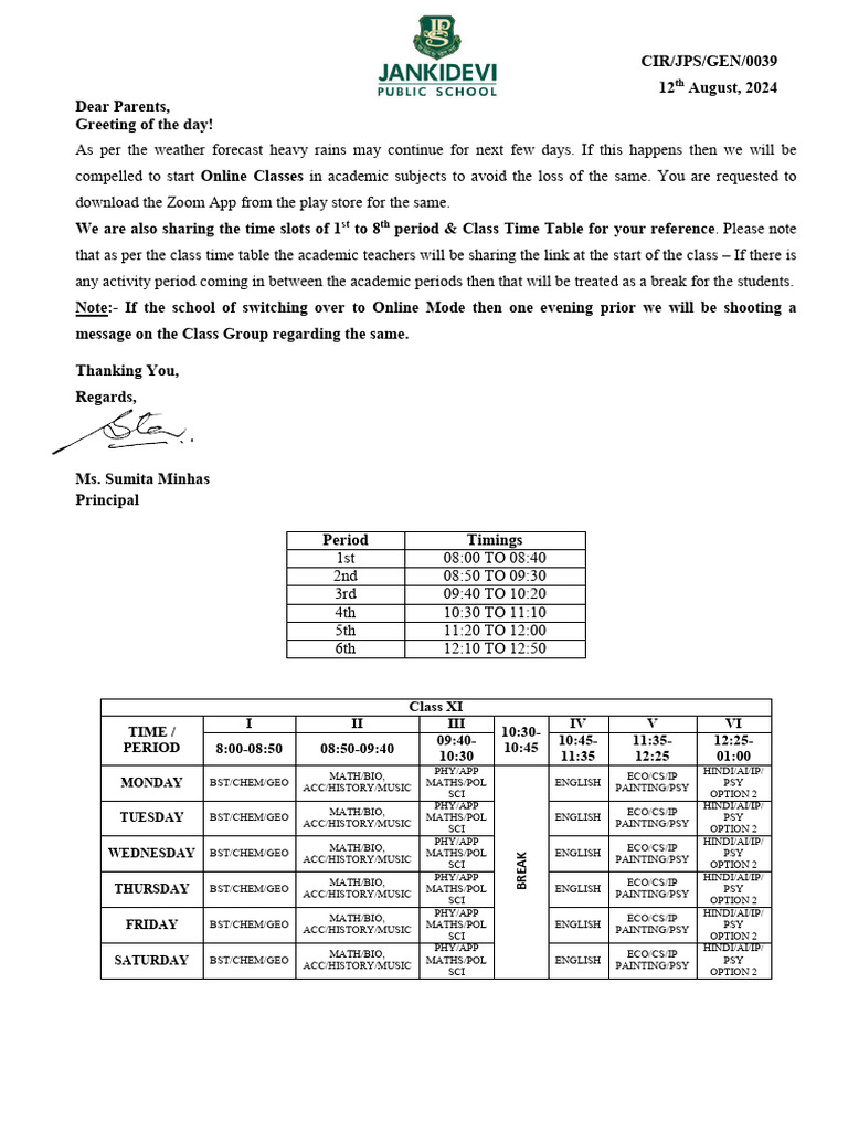 0039 - 24 Grade XI Heavy Rains (Tentative Online Classes in Academic ...