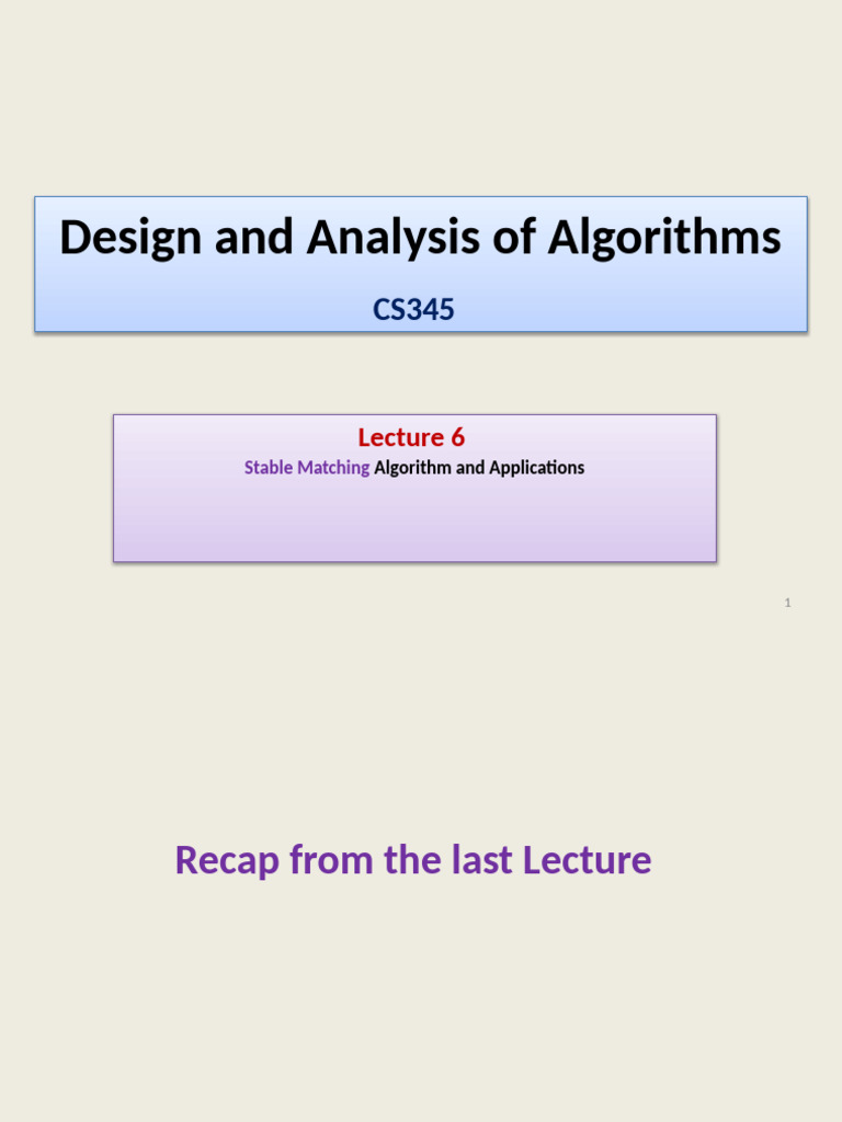 Lecture 6 CS345A Stable Matching and Applications The Final | PDF ...