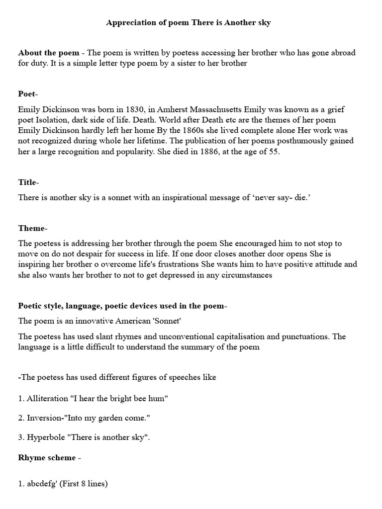 There Is Another Sky | PDF | Poetry | Emily Dickinson