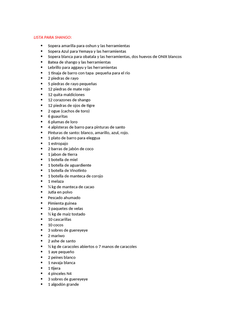 Lista para Shango | PDF