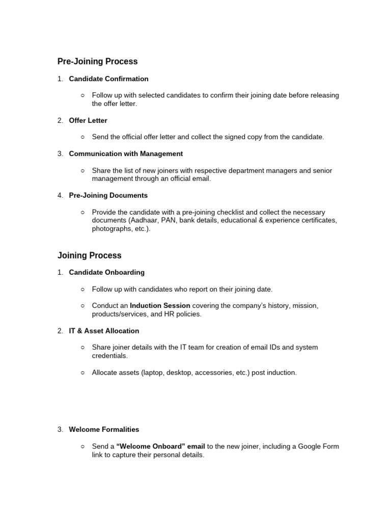 Joining, Payroll, Exit & Confirmation Process | PDF | Business
