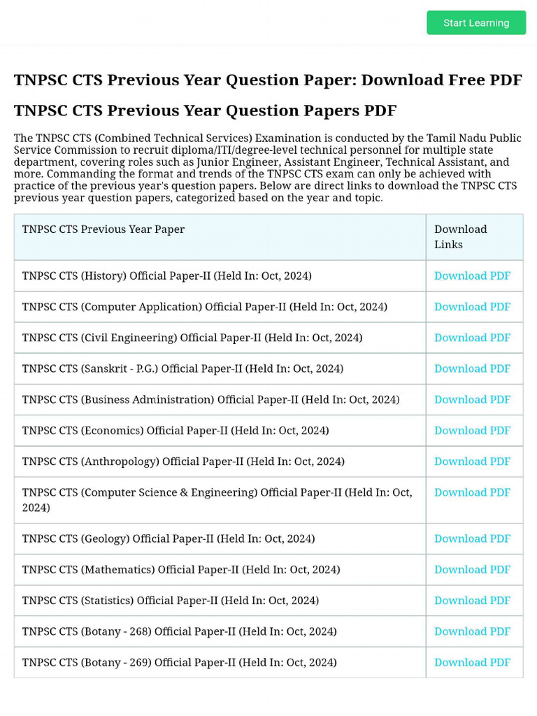 TNPSC CTS Previous Year Question Paper - Download Free PDF | PDF