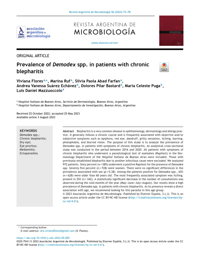 Prevalence of Demodex Spp. in Patiens With Chronic Blepharitis | PDF ...