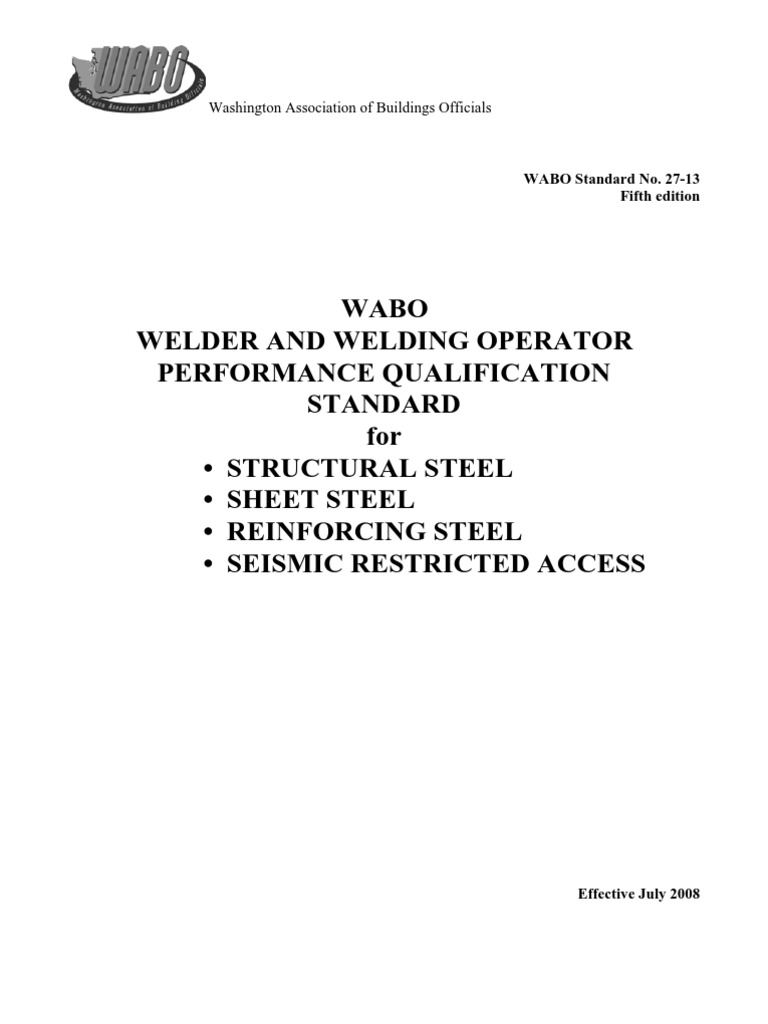 WABO Welder Qualification Standards | PDF | Welding | Construction
