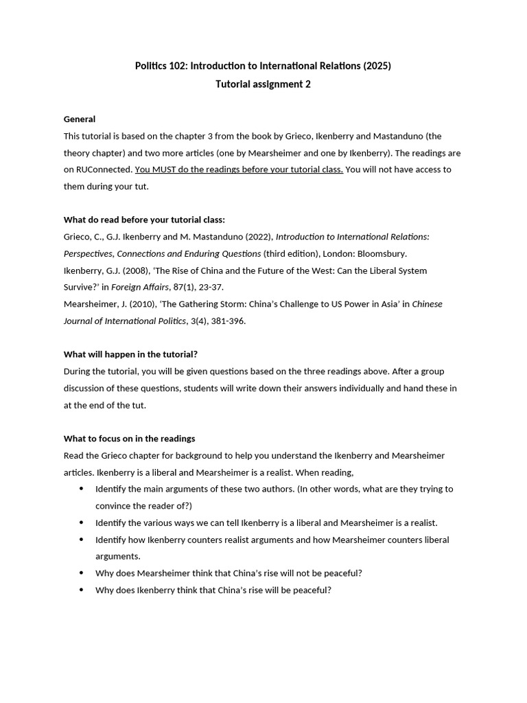 Tut 2 - Realism and Liberalism | PDF