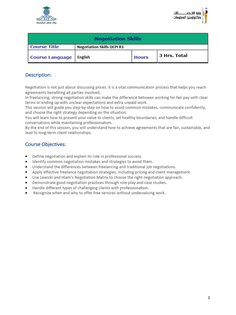 Negotiation Skills - Handout | PDF | Negotiation | Social Psychology
