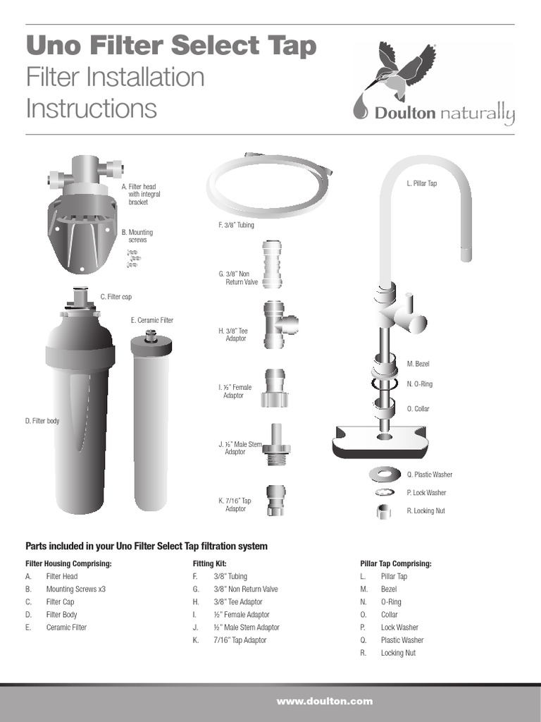 Uno Filter Select Tap Installation Guide | PDF | Filtration | Tap (Valve)