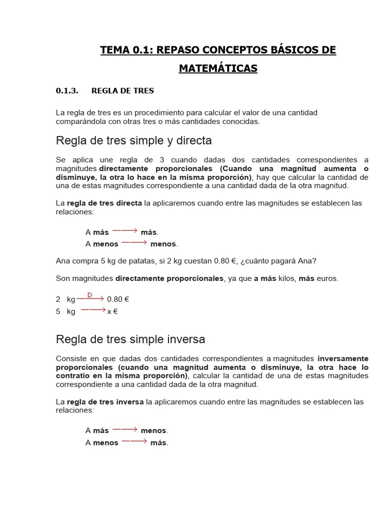 0.1.3 - Regla de Tres Directa e Inversa | PDF