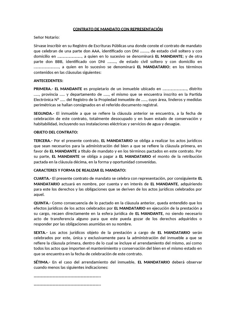Contrato de Mandato con Representación | PDF