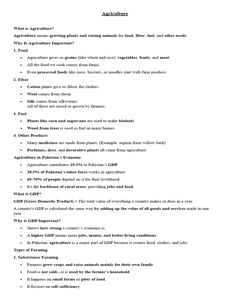 CHP: Agriculture - Notes and Practice Questions | PDF | Agriculture ...