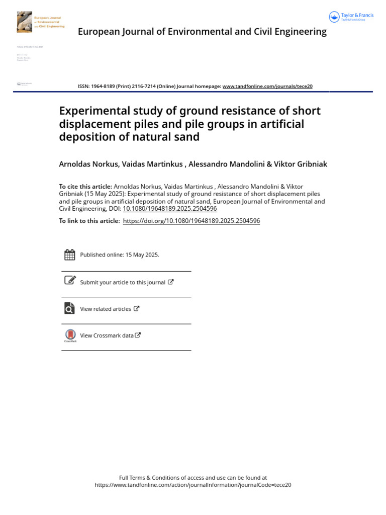 Experimental Study of Ground Resistance of Short Displacement Piles and ...